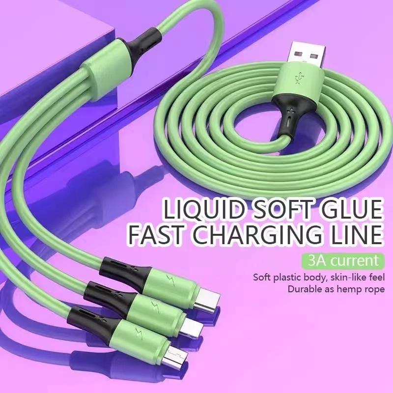 3 in 1 Liquid Silicone Macaron Color USB Cable Fast Charger for Android ...
