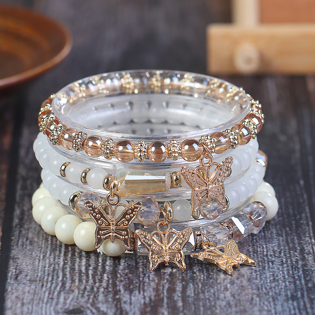 4pcs/set Bohemian Simple Classy Bracelet Butterfly Pendant Multi-Layer ...