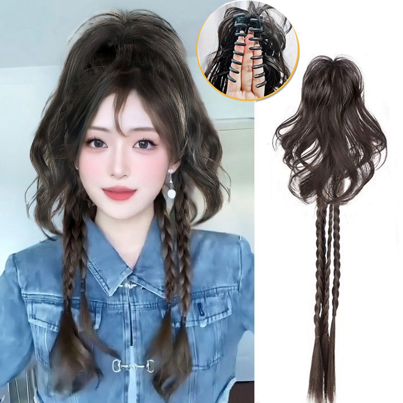Long Curly Ponytail Wig and 4 Braids Ponytail Wig With Glaw Clip Curly ...