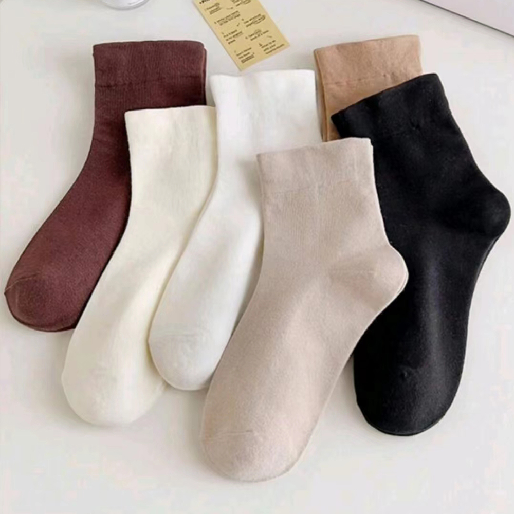 5 Pairs White socks women's socks solid color medium tube socks wide ...