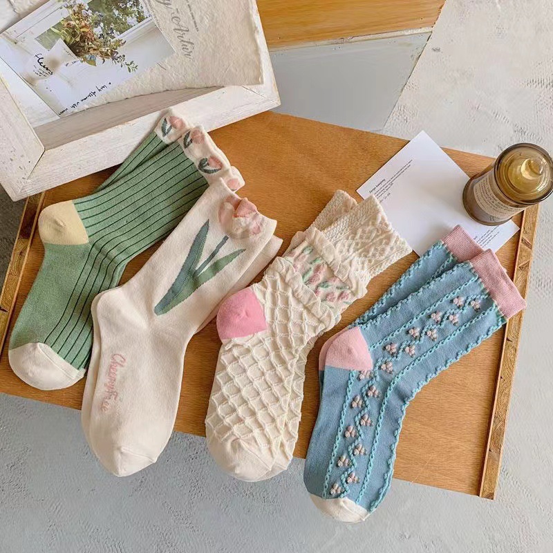 Mori Tulip Ladies Socks Flower Preppy Style Girl Socks | Shopee Singapore