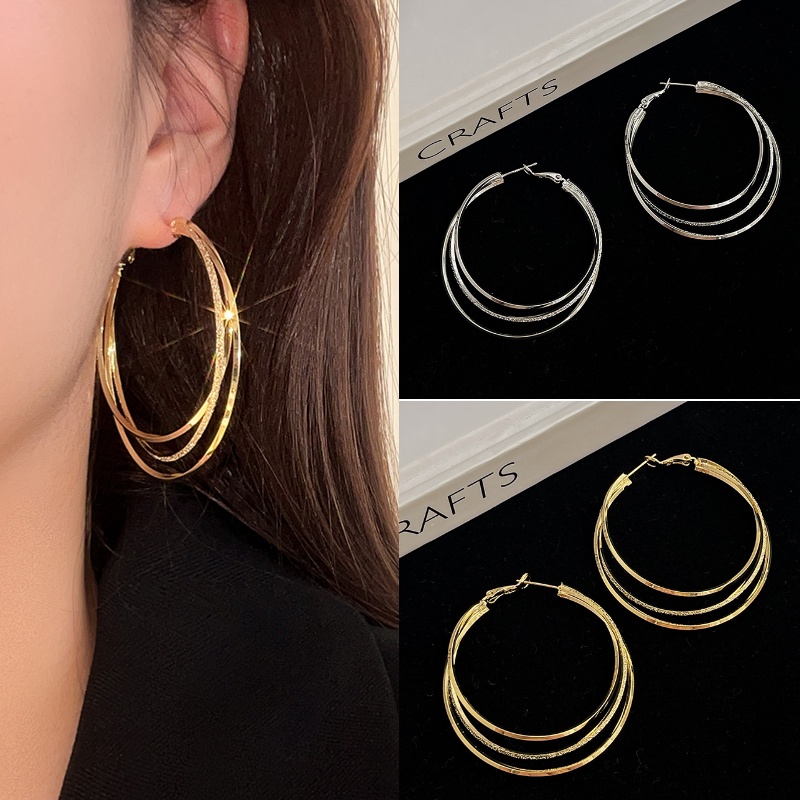 Korea Fashion Metal Multi Layered Large Earrings for Women Girls Unique ...