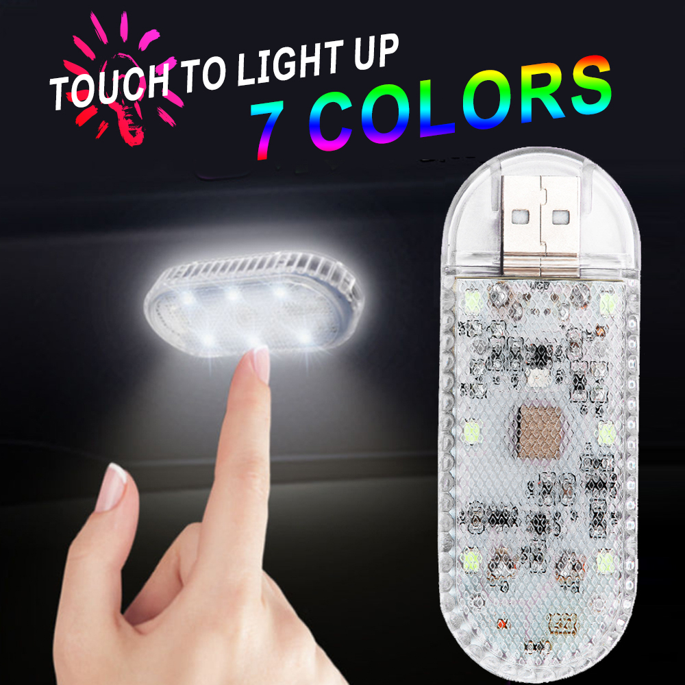 6LED Car Touch Lights Rechargeable Auto Interior Dome Light Roof ...