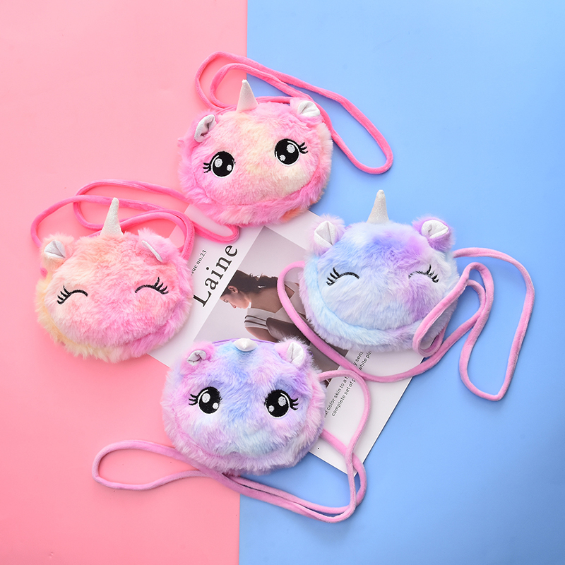 Adorable Unicorn Crossbody Bag For Girls Pink Plush Purse Kids Wallet ...