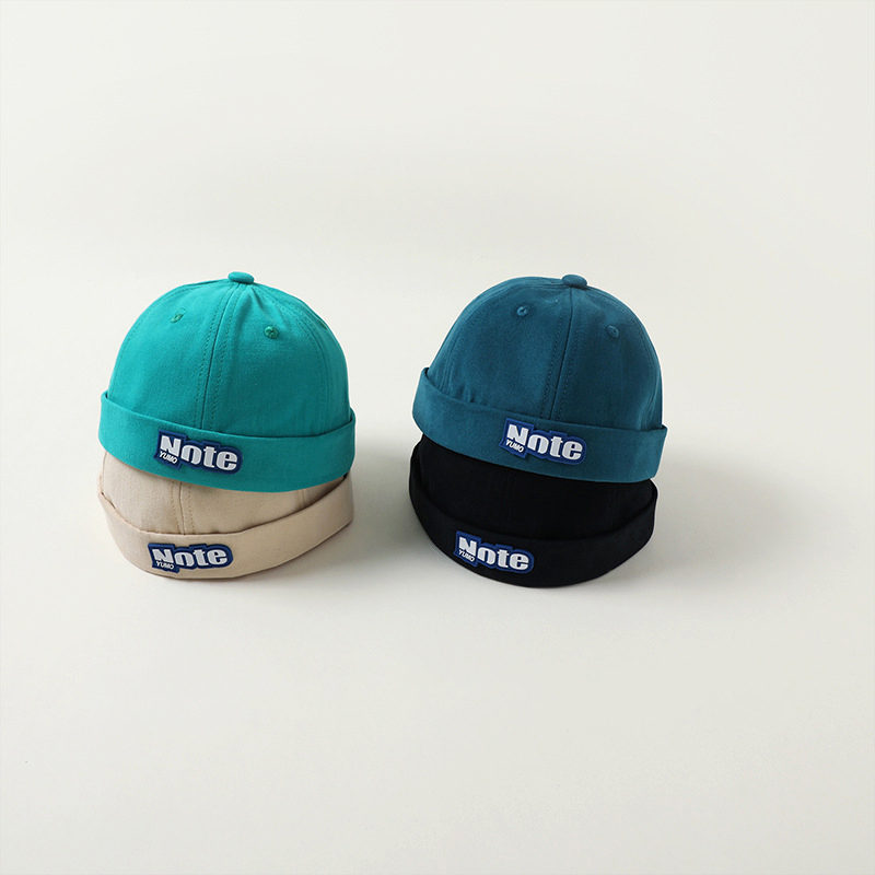 Letter Solid Color Round Top Kids Hat Beanie Adjustable Boys And Girls ...