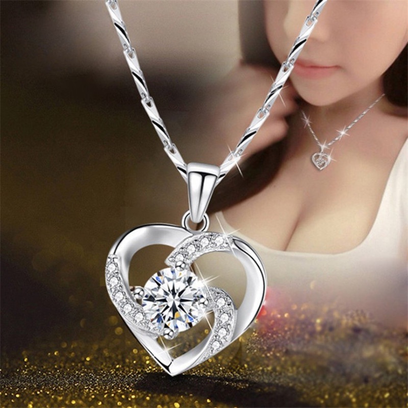 Korea Simple Heart Pendant Necklace Women's Fashion Simple Heart Natural White Gem Necklace ...