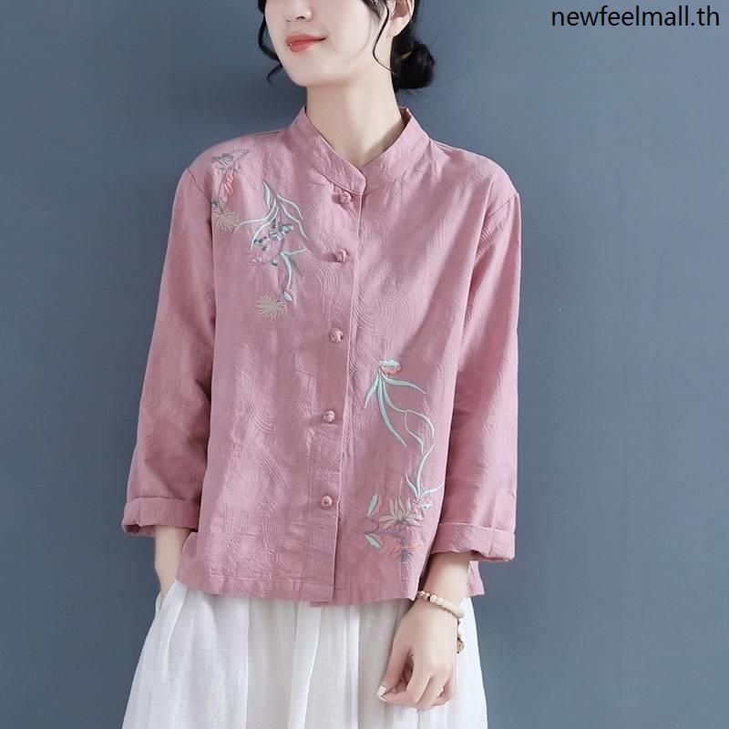 [on vacation] New plus size blouse Chinese Style Embroidered Cotton and ...