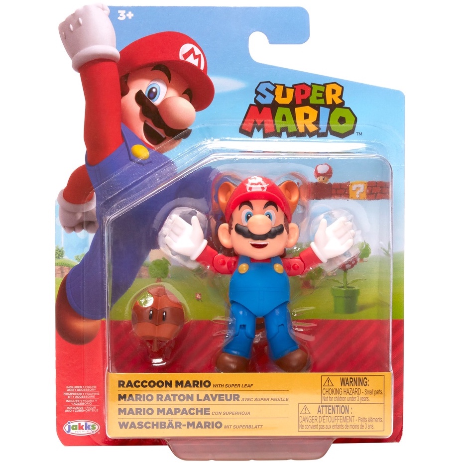 Super Mario 4-inch Racoon Mario with Super Leaf Articulated and ...
