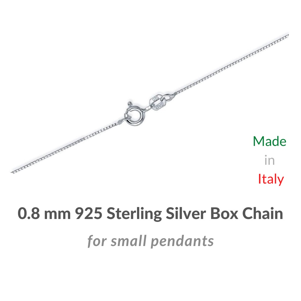 AGALIL Italy 0.8 mm 925 Sterling Silver Box Chain. 35 40 45 50 55 60 65 70 cm. Italian Fine ...