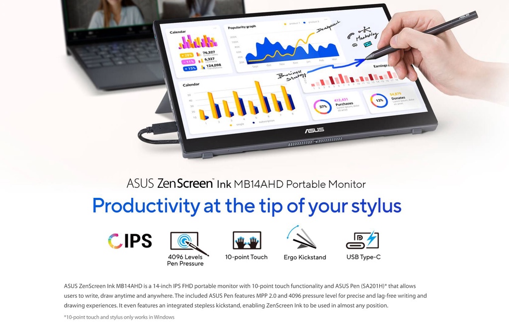 ASUS ZenScreen Ink 14” 1080P Portable Touchscreen Monitor (MB14AHD ...