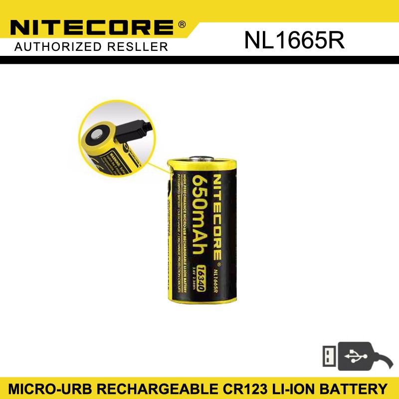 Nitecore NL1665R 650mAh CR123A with Built-in Micro USB Rechargeable Li ...