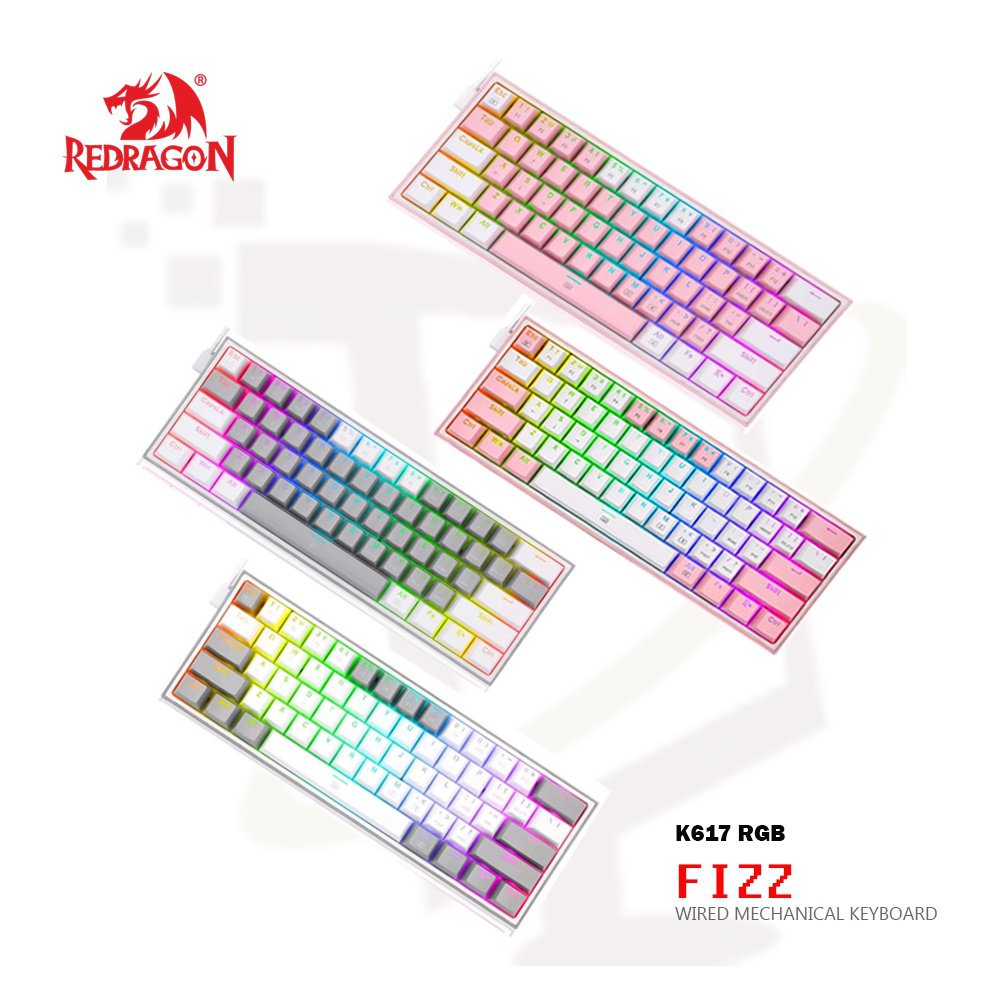 Redragon K617 FIZZ 60% Wired RGB Gaming Keyboard, 61 Keys Compact ...