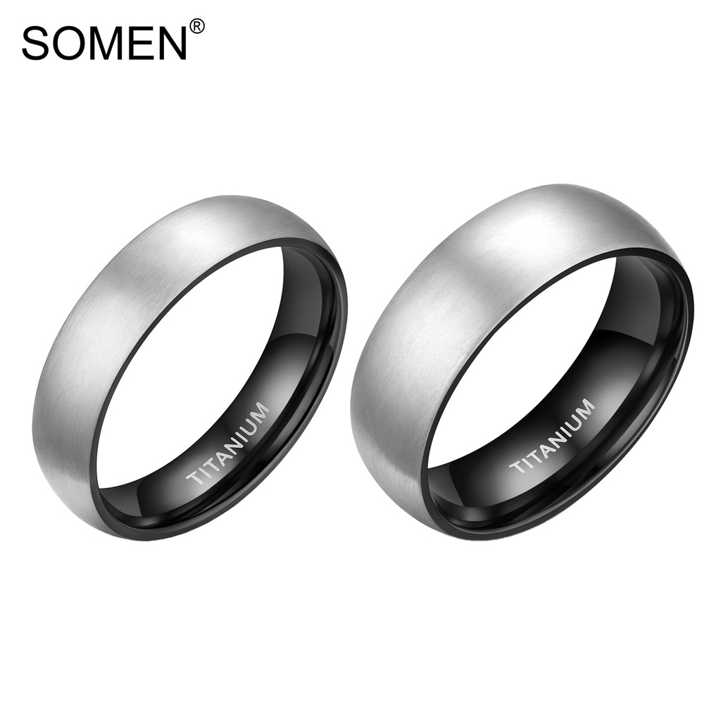 SOMEN 6mm 8MM Titanium Fashion Ring Black Brushed Dome Wedding Band ...