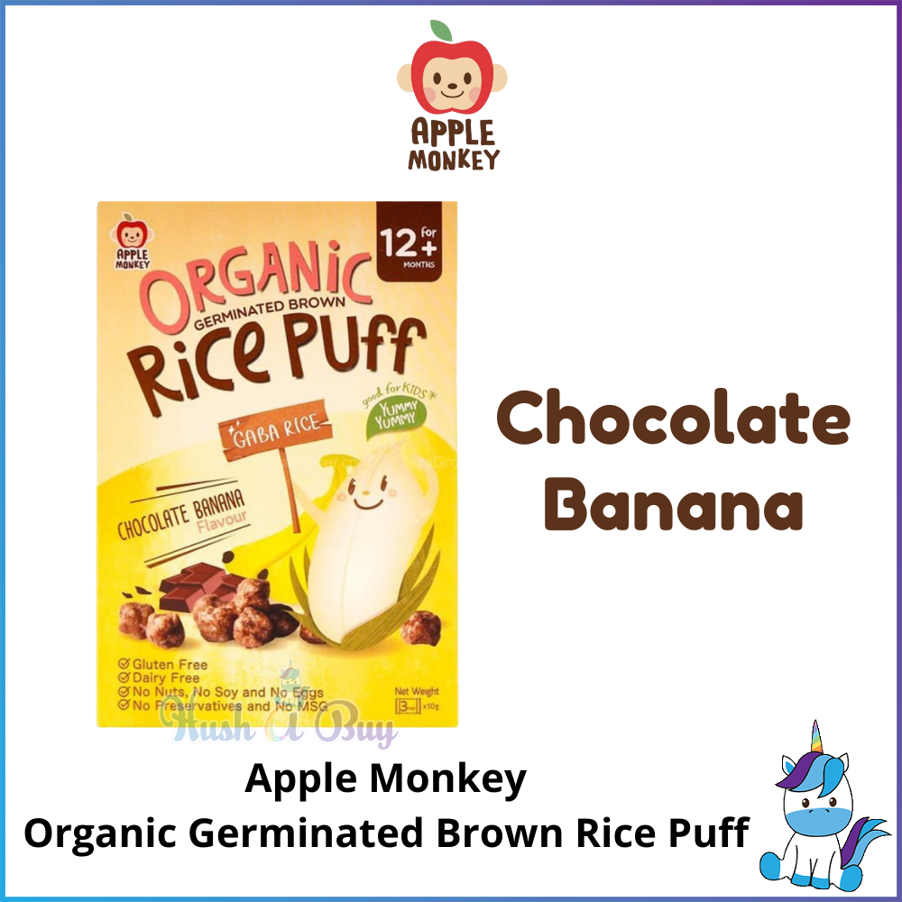 HALAL - Apple Monkey( GLUTEN FREE) Organic Germinated Brown Rice Puffs ...