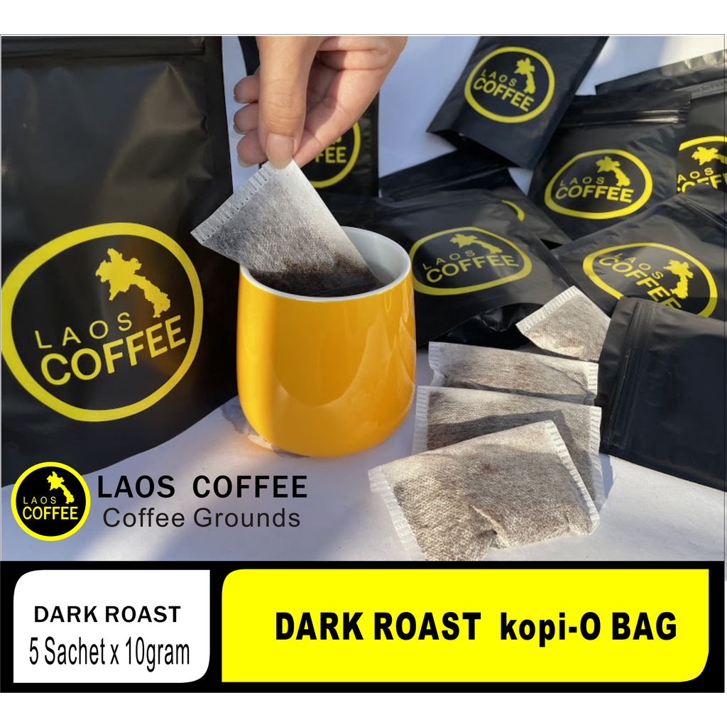 DARK ROAST 5's x20g (1 in 1) Pure Coffee Grounds Bag / Laos coffee Kopi ...