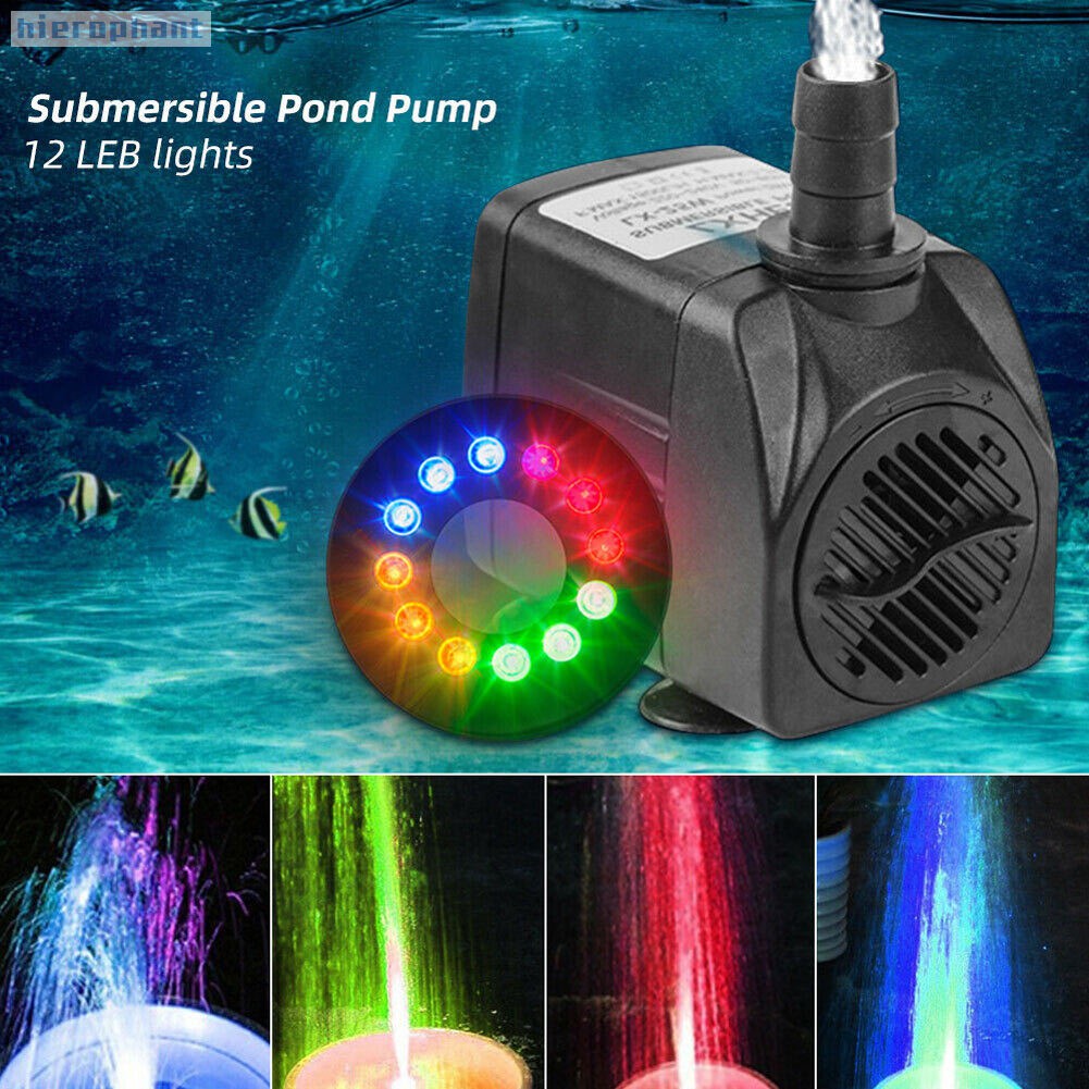 Submersible Water Pump with 12 LED Lights for Fountain Pool Garden Pond ...