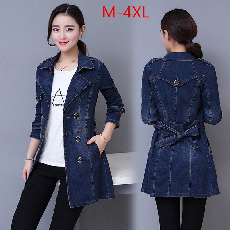 Plus Size M-4XL Women Long Denim Jacket Fashion Casual Spring Autumn ...
