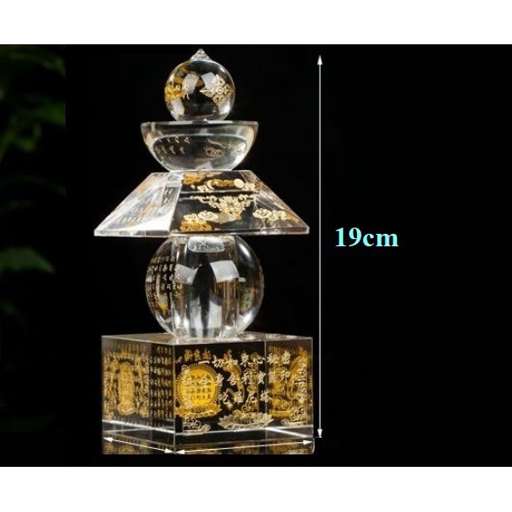 19cm crystal relic tower worshiping Buddha, engraved with the Da La Ni ...