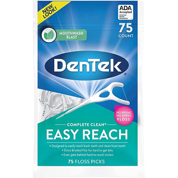 DenTek, Complete Clean, Easy Reach Floss Picks, No Break & No Shred Floss, 75 Count | Shopee ...
