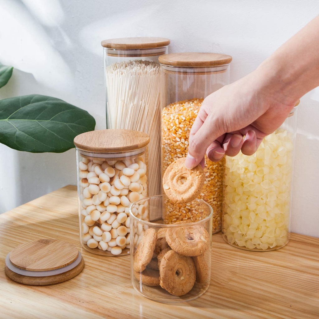 Minimalist Stackable Airtight GLASS Kitchen Bamboo Food Pantry ...
