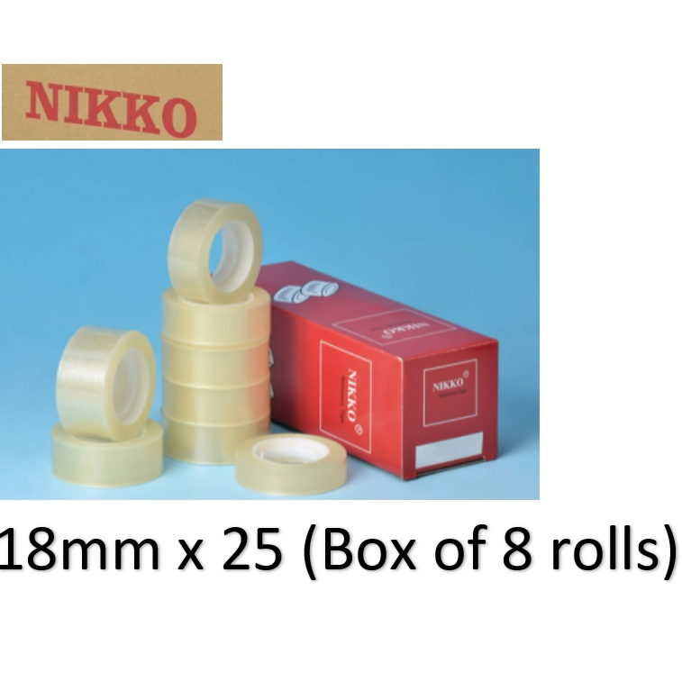 Nikko Stationery Tape - 18mm x 25yds (8 Rolls/Box) [Single box / Bundle packs of 3 & 6 boxes ...