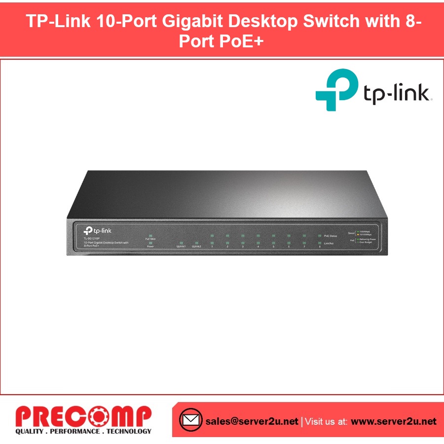 TP-Link 10-Port Gigabit Desktop Switch with 8-Port PoE+ (TL-SG1210P ...