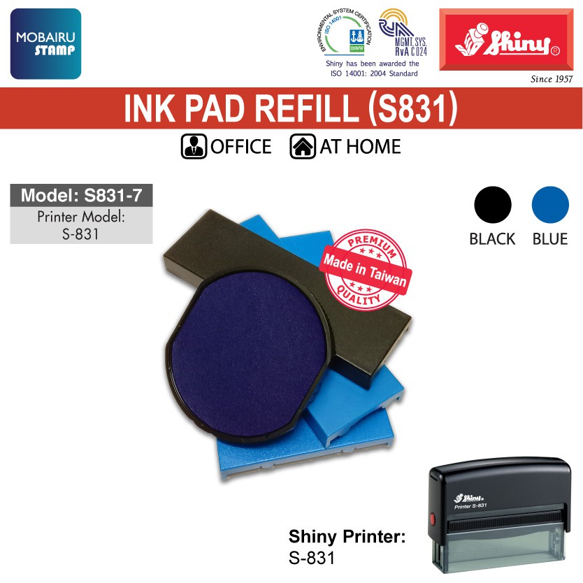 SHINY Ink Pad/Cartridges Refill for Self Inking Stamps - S830, S831 ...