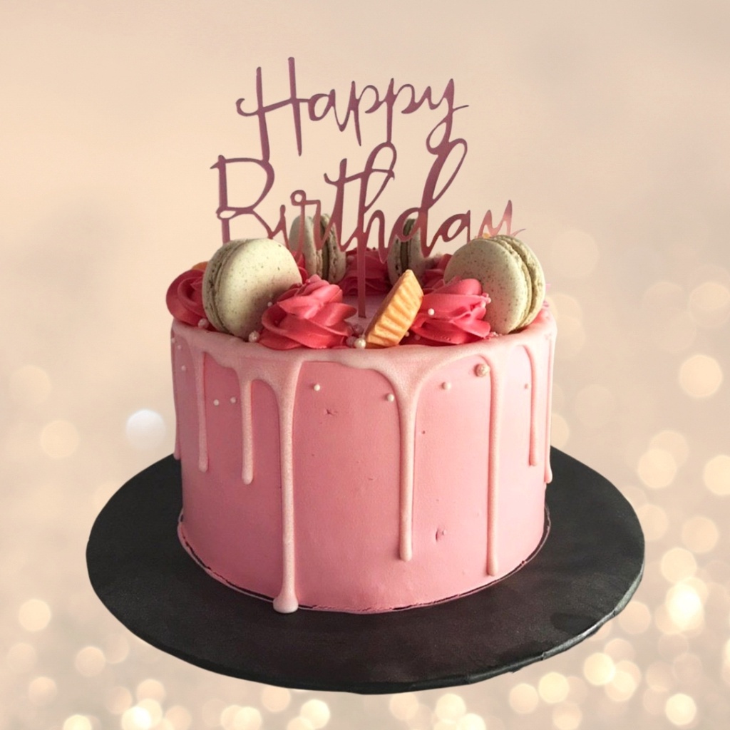 Halal-Certified Macaron Pink Birthday Celebratory Cake | Shopee Singapore