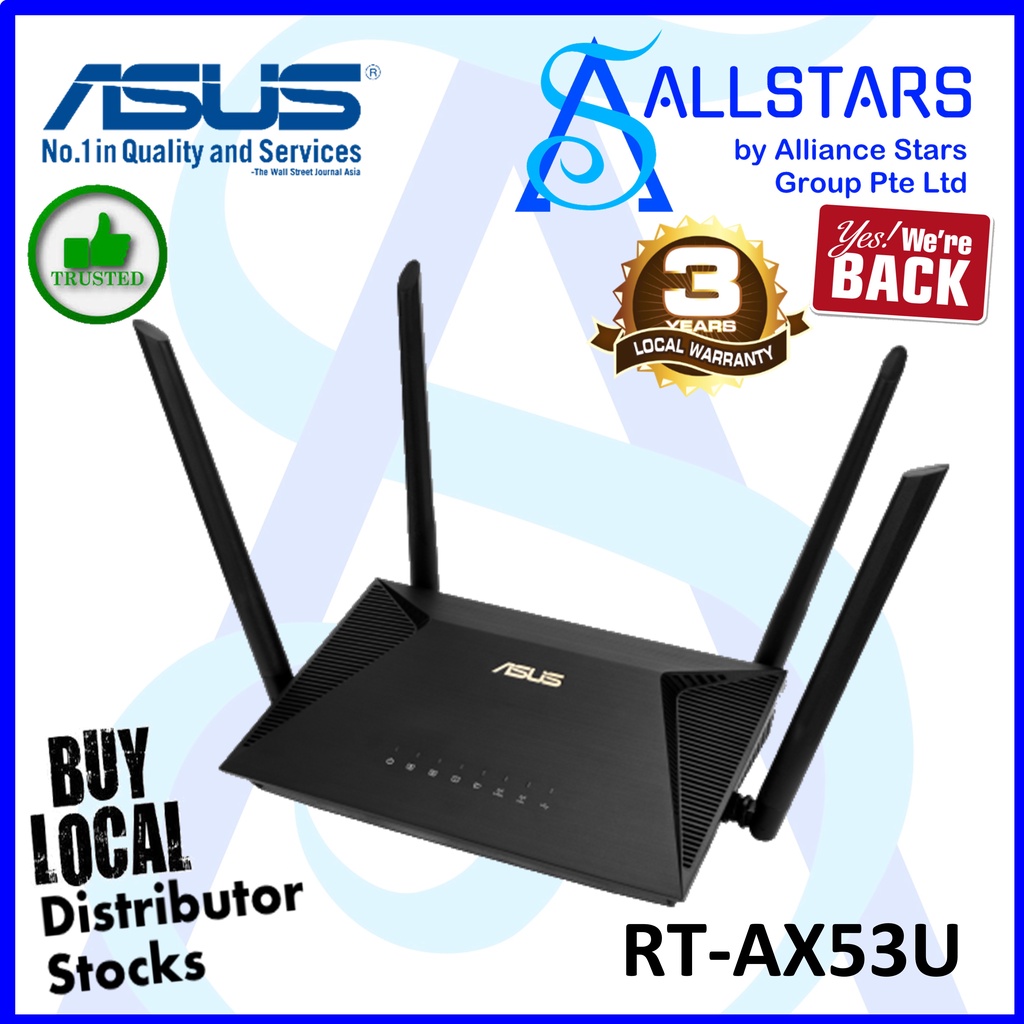 ASUS RT-AX53U Wireless-AX1800 Dual Band Smart WiFi 6 Router (Warranty ...