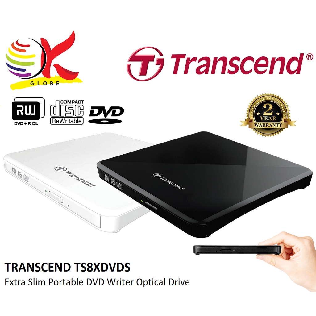 TRANSCEND TS8XDVDS (8X8) SLIM PORTABLE CD/DVD WRITER WITH MINI USB TO ...