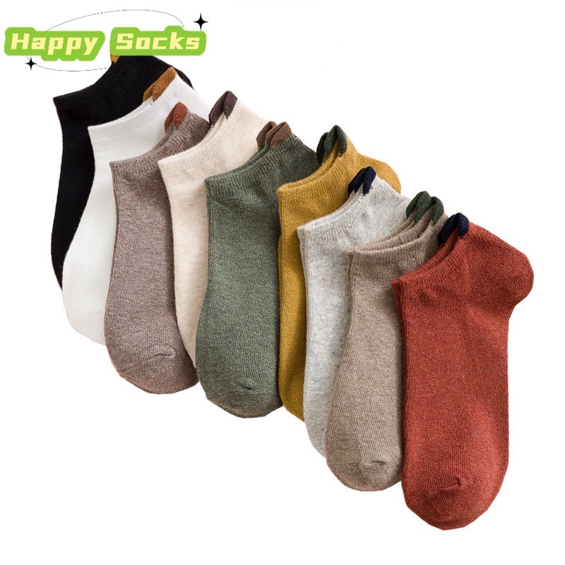 【Happy Socks】Japanese Solid Color Ankle Socks Ladies Men's Shallow ...