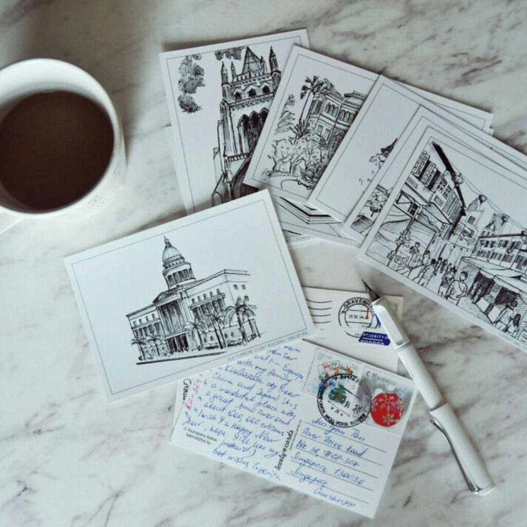 Singapore on Paper Architectural Sketch Postcards | Shopee Singapore