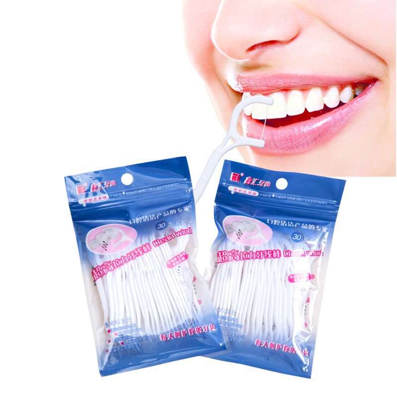 30PCS/Pack Dental Flosser Toothpicks Nylon Wire Oral Care Floss ...