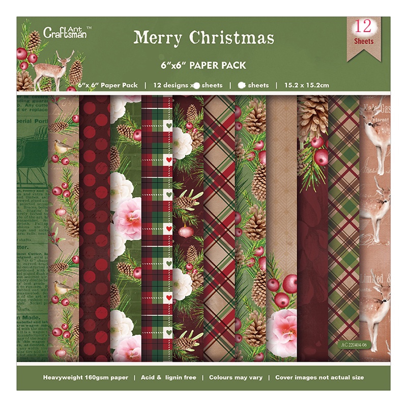 Paper Pack 6"x6"Merry Christmas 12 sheet Art Background Paper Card ...