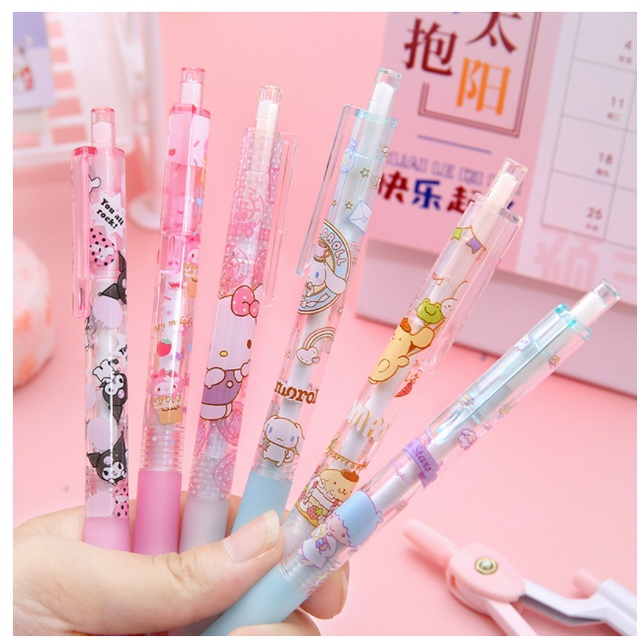 6pcs Cute Press Gel Pens Black 0.5mm SanrioTwins Star Pudding Dog Pen ...