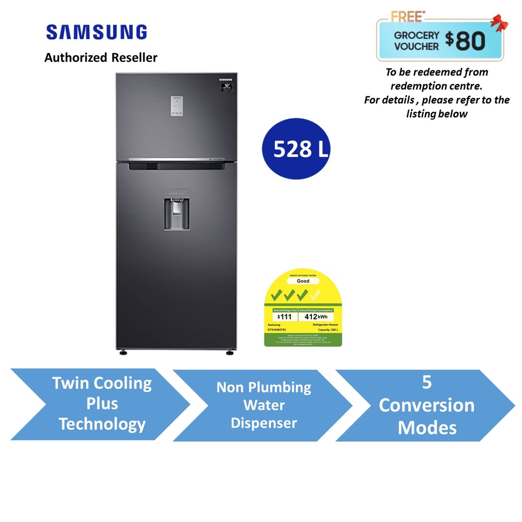 Samsung 528L Fridge RT53K6657B1/SS Twin Cooling Plus Top Mount Freezer ...