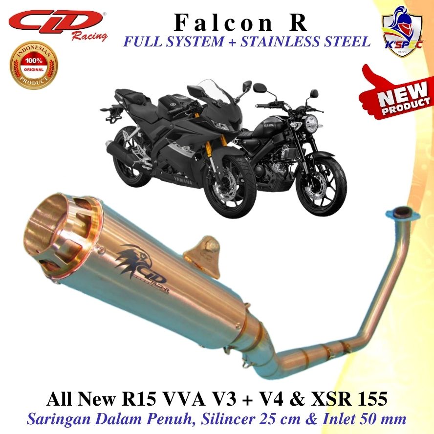 Exhaust CLD Racing type FALCON R Series ALL NEW R15 V3+V4 & XSR 155 Fullsystem | Shopee Singapore