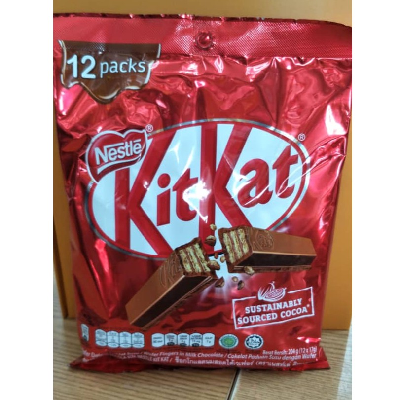 nestle kit kat wafer finger in milk chocolate 204g (12pcsx17g) | Shopee ...
