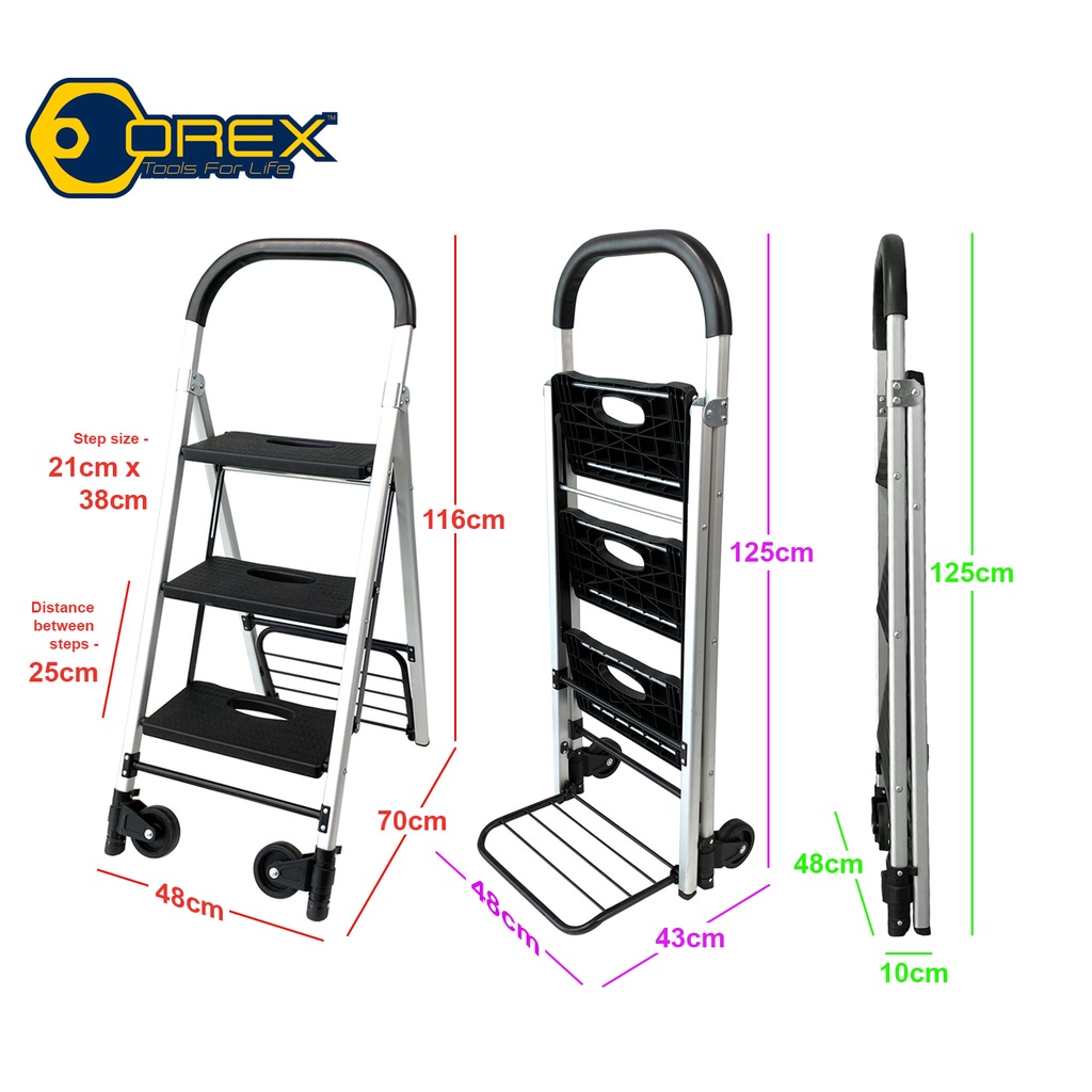 OREX HEAVY DUTY LADDER WITH TROLLEY - 3 STEP | Shopee Singapore