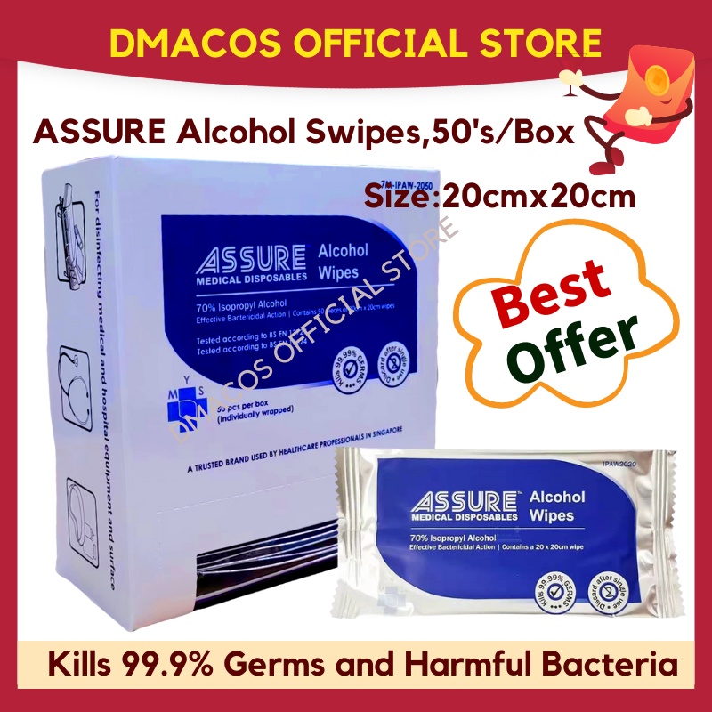 ASSURE Medical Disposable Alcohol Wipes, 20x20cm, 50pcs/Box | Shopee ...