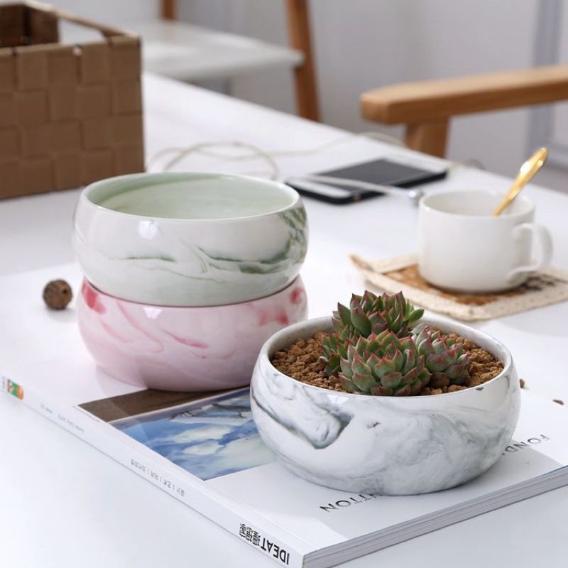 Ready Stock Ceramic Round Bowl pots / cactus pots / Succulent pots ...