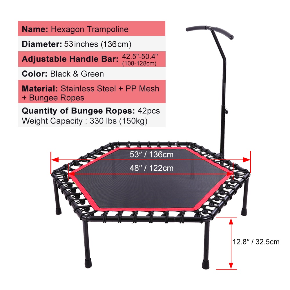 OneTwoFit Silent Trampoline with Adjustable Handle Bar Bungee Rebounder (136cm) | Shopee Singapore