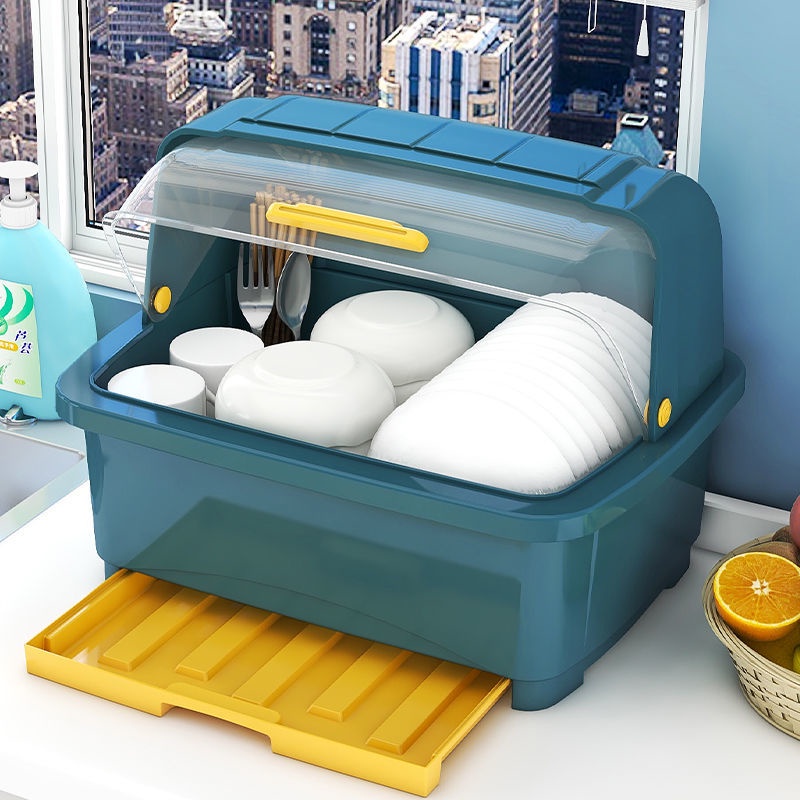 Loading Tableware Storage Box with Cover Dust-proof Drain Rack Dish ...