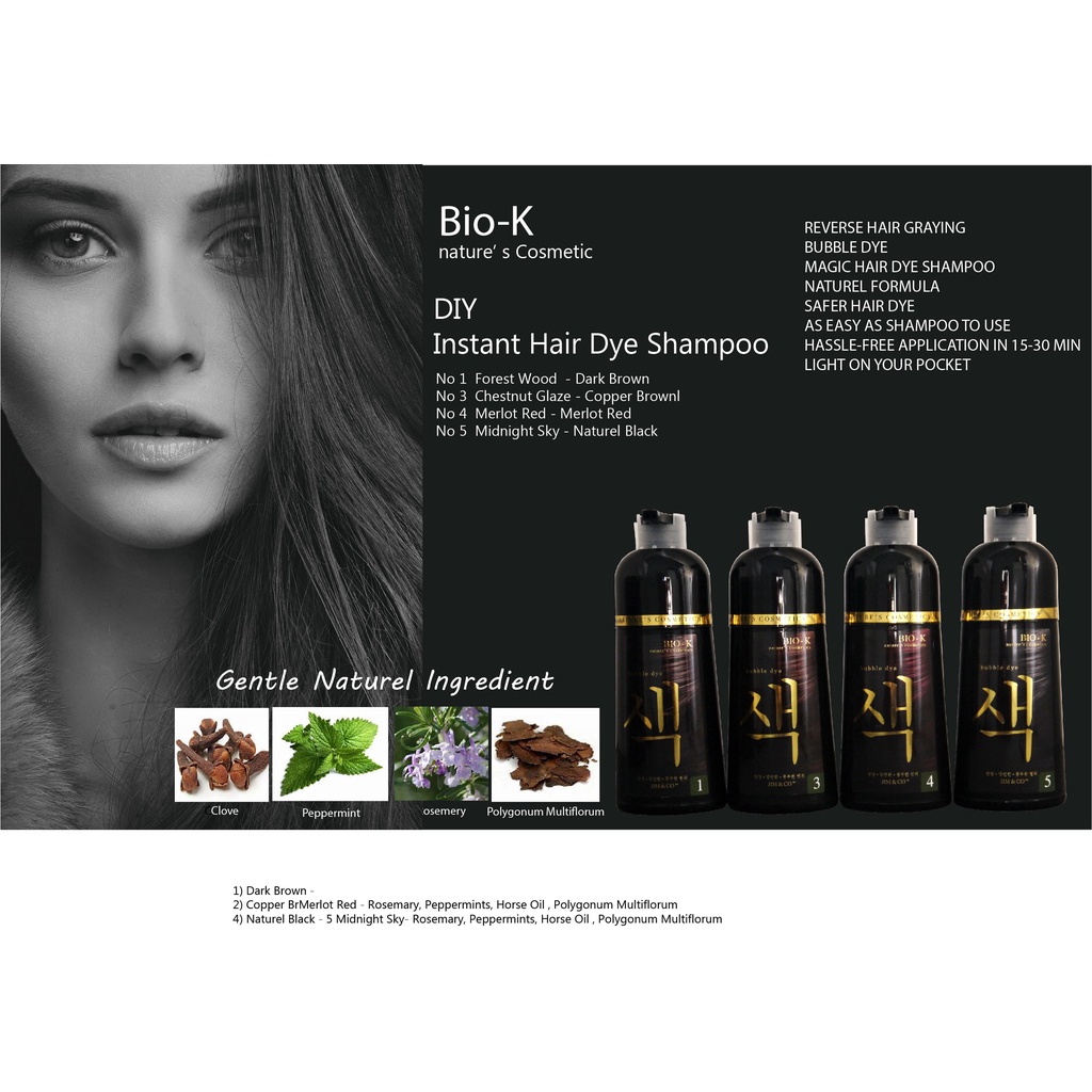 BIO K Hair Dye Colour Shampoo/Permanent Grey white Hair Turn to Black ...