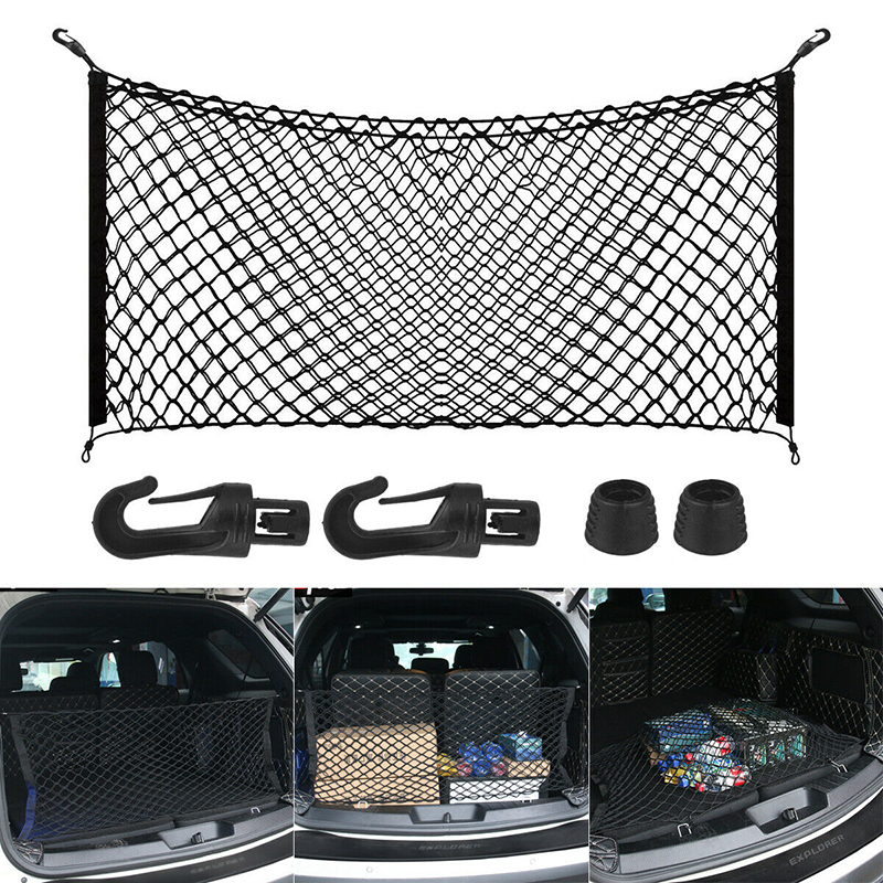 Universal Elastic Interior Car Rear Trunk Mesh Pocket Organizer / Cargo ...