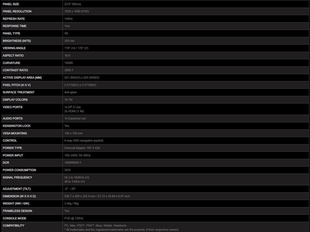 MSI Optix G24C4 1920 x 1080 1ms 144Hz AMD FreeSync Anti-Flicker Low ...