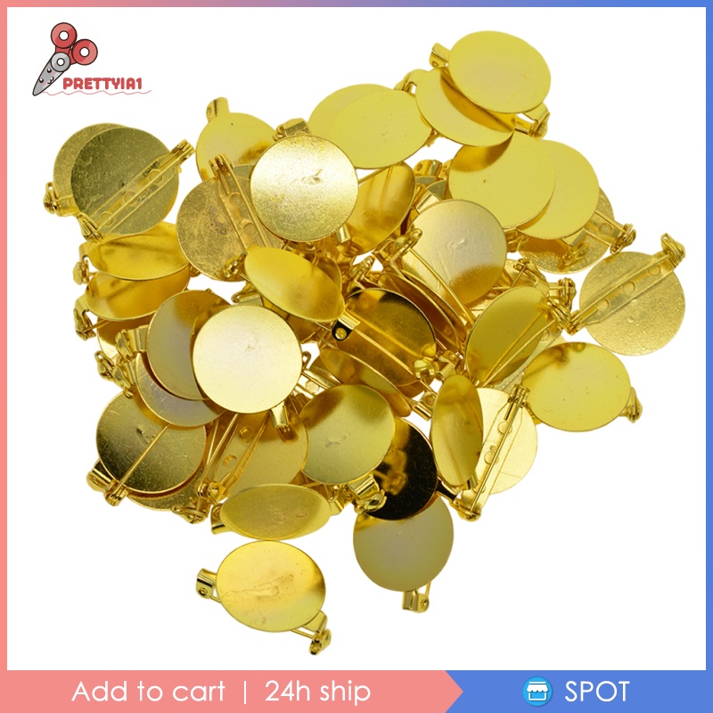 50pcs DIY Brooch Lapel 25mm Pin 20mm Round Blank Pad Base Golden ...
