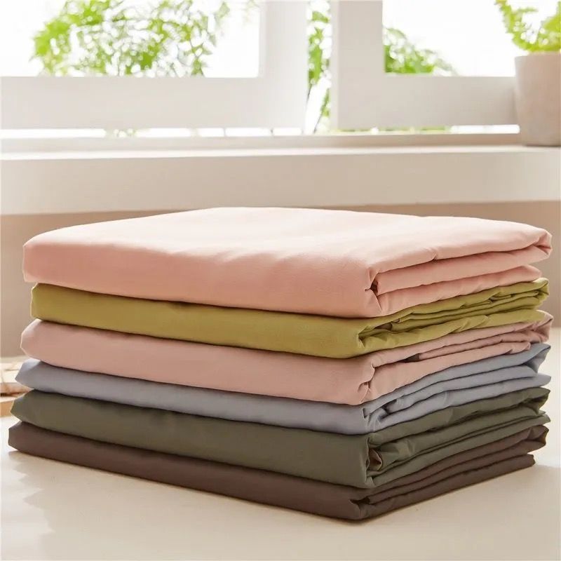 Washed Cotton Pure Color Flat Sheet For Children Adults Single Double ...