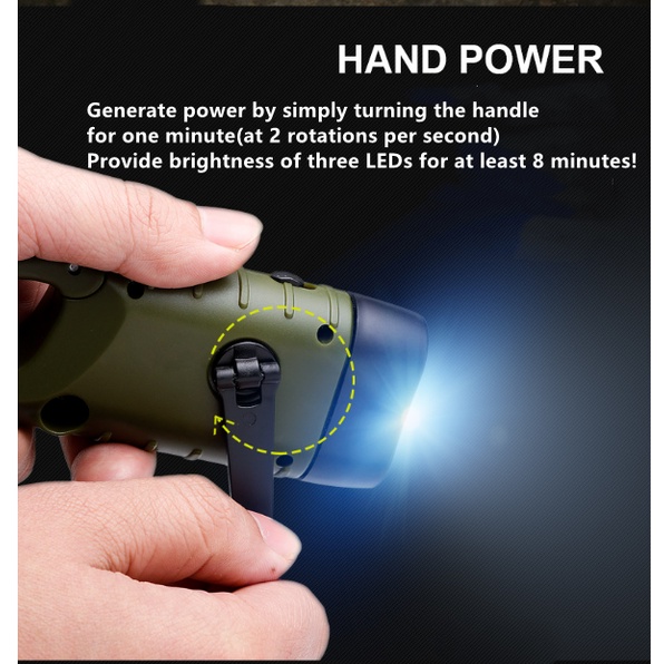 Hand Crank Solar Powered Flashlight Emergency Rechargeable LED ...