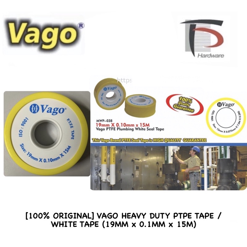 VAGO HEAVY DUTY PTPE TAPE / SEAL WHITE TAPE (19MM x 0.1MM x 15M ...